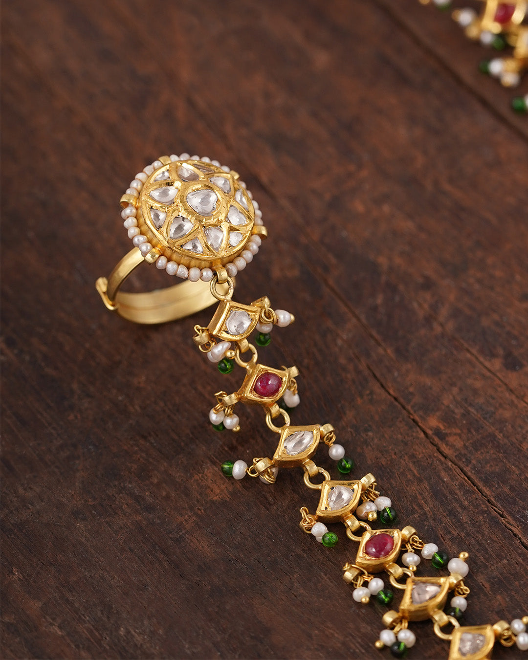 Neeti Colourful Gemstones Gold Polki Hathphool – Artisanal Fine ...